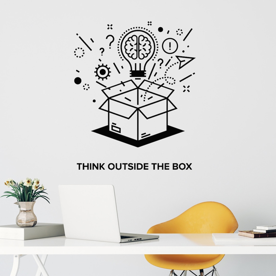 Brain Vinyl Wall Decal Motivation Office Phrase Think Outside the Box ...