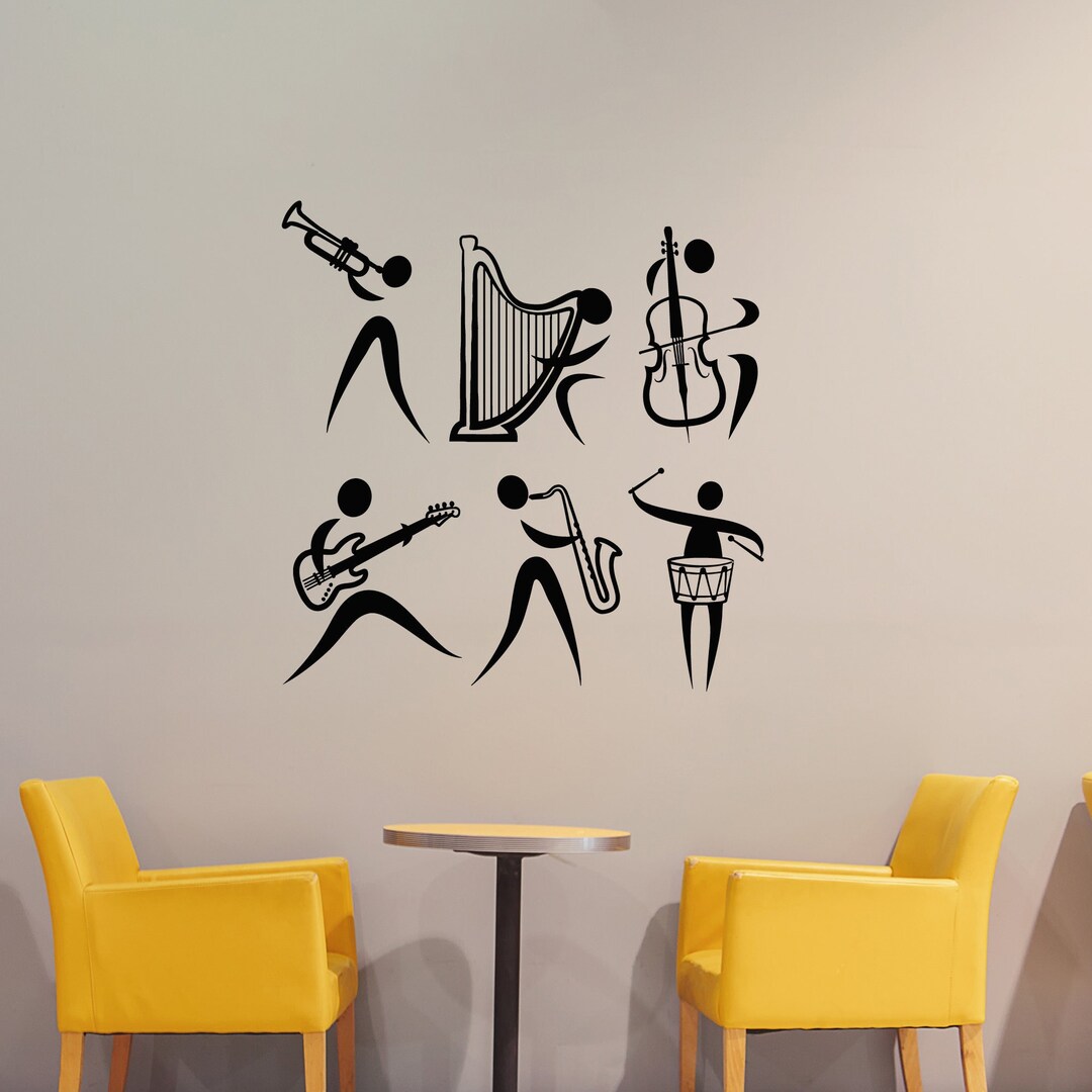 Music Vinyl Wall Decal Musical Instrument Band Jazz Stickers Mural ...