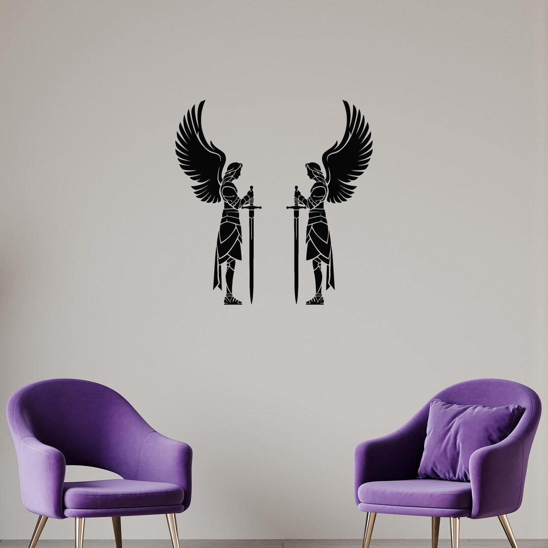 Two Archangels Vinyl Wall Decal Guardians Angels With Swords Religious ...