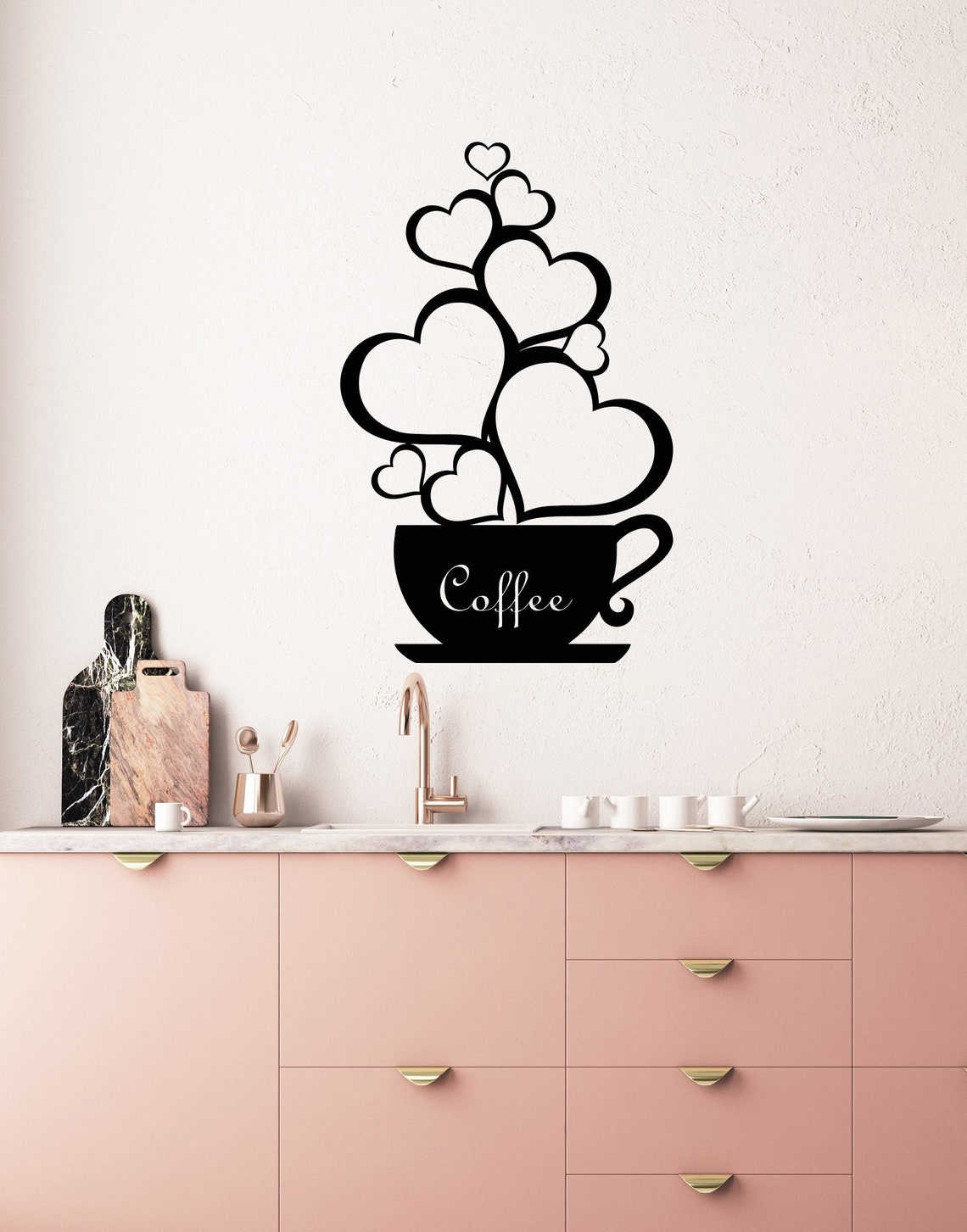 Coffee Cup Vinyl Wall Decal Hearts Coffee Tea House Kitchen - Etsy