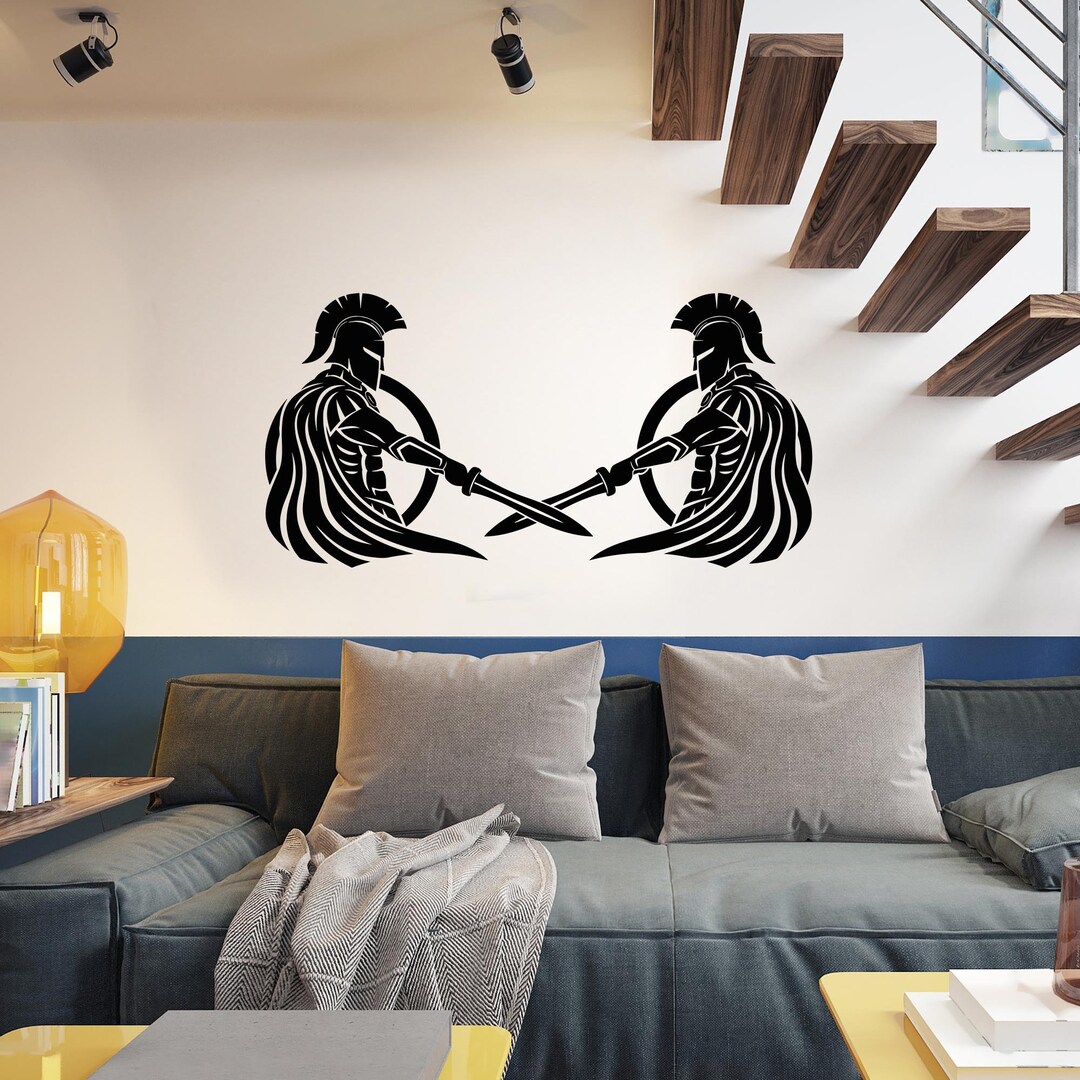 Two Spartan Warriors Vinyl Wall Decal Greek Guard With Swords Shields ...