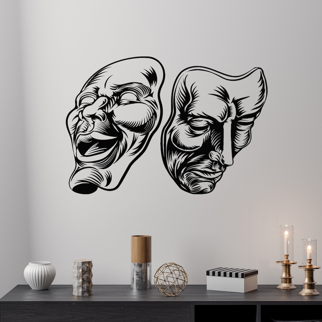 Theatre Masks Vinyl Wall Decal Home Movie Room Drama Theatrical ...