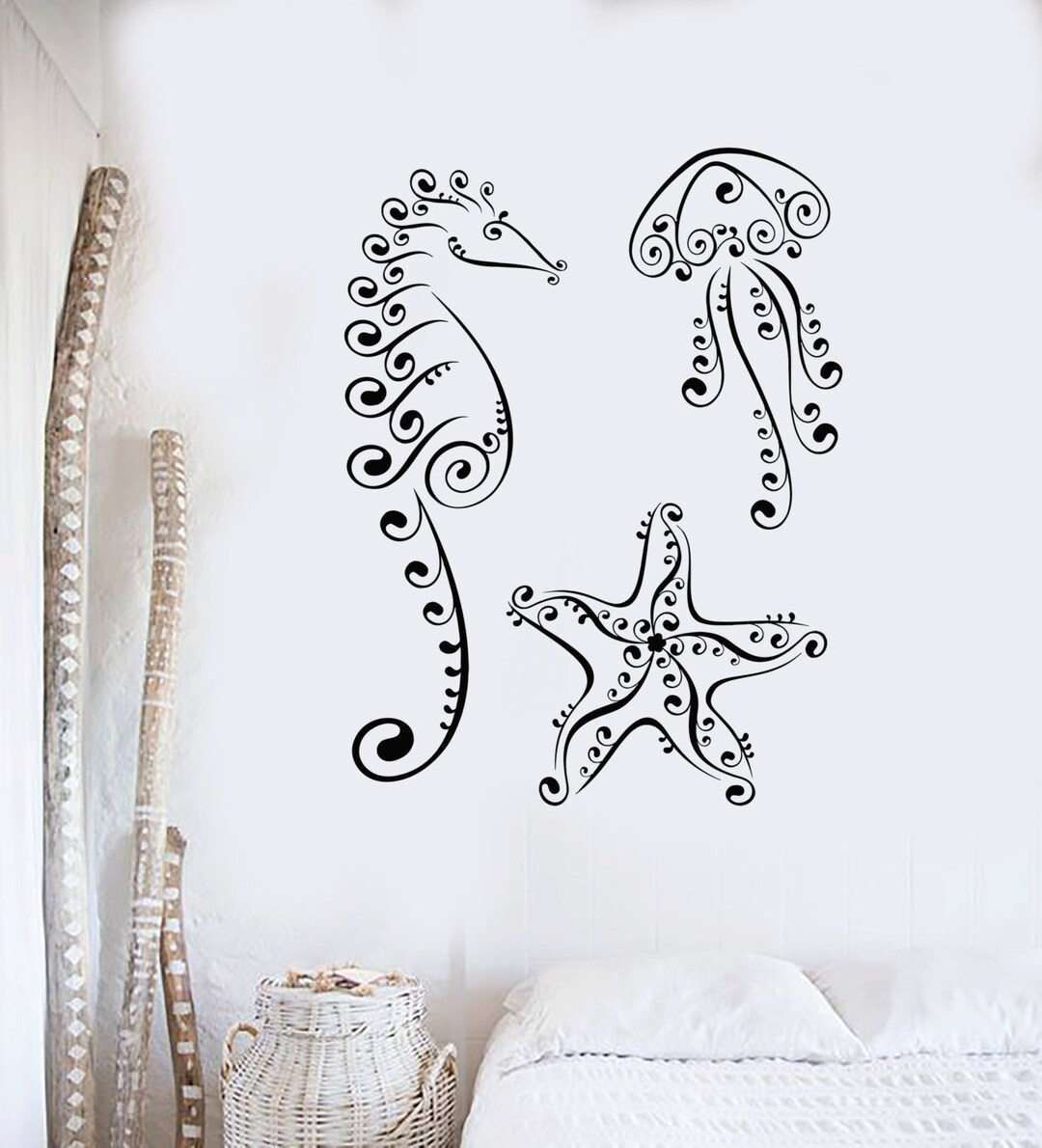 Wall Vinyl Decal Ocean Sea Marine Sea Horse Jelly Fish Decor 2367di - Etsy