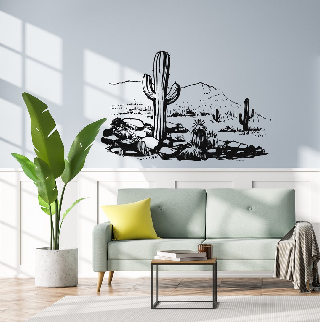 Desert Cacti Vinyl Wall Decal Cactus Landscape Mountains Nature Room ...