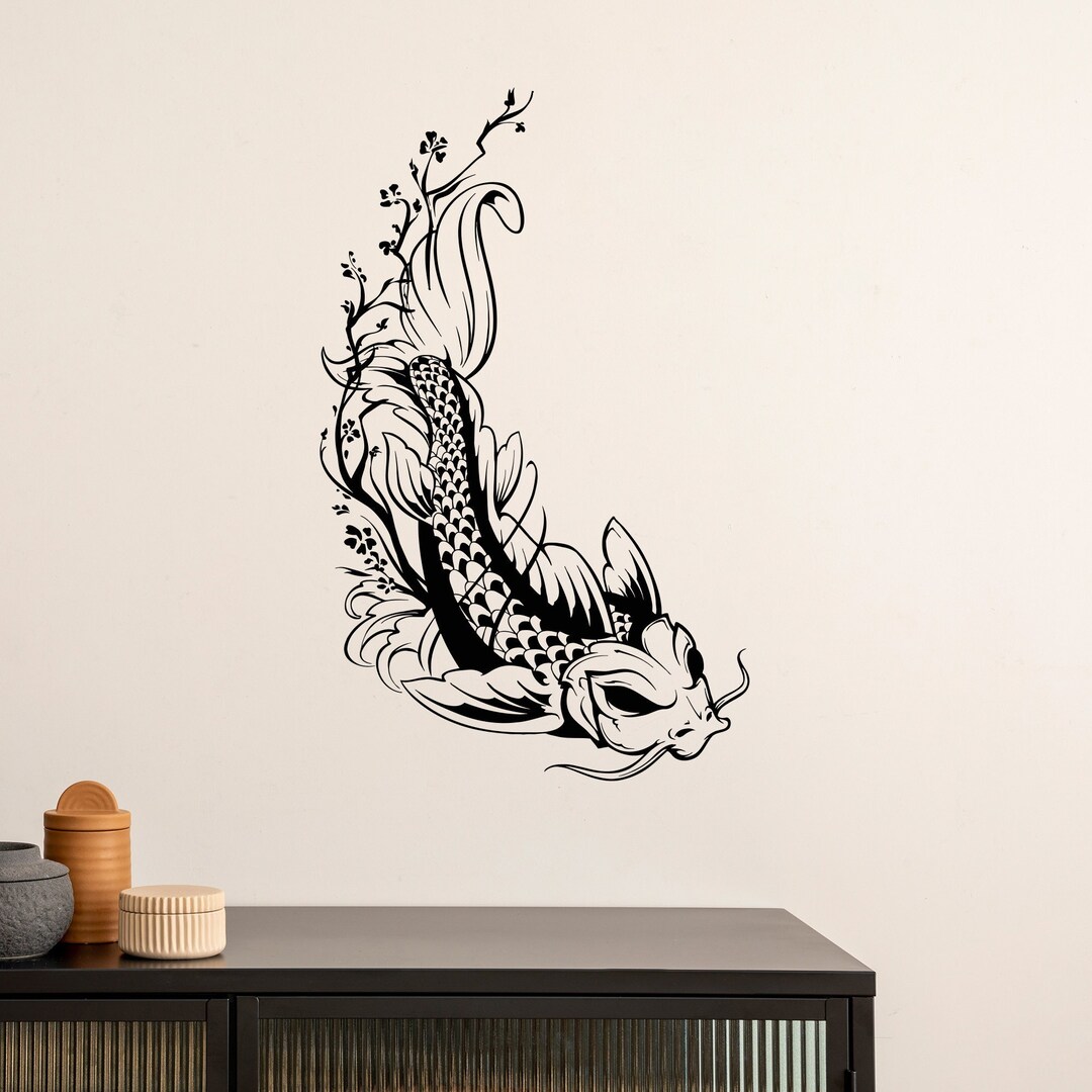 Koi Carp Vinyl Wall Decal Japanese Style, Elegant Fish Wall Sticker for ...