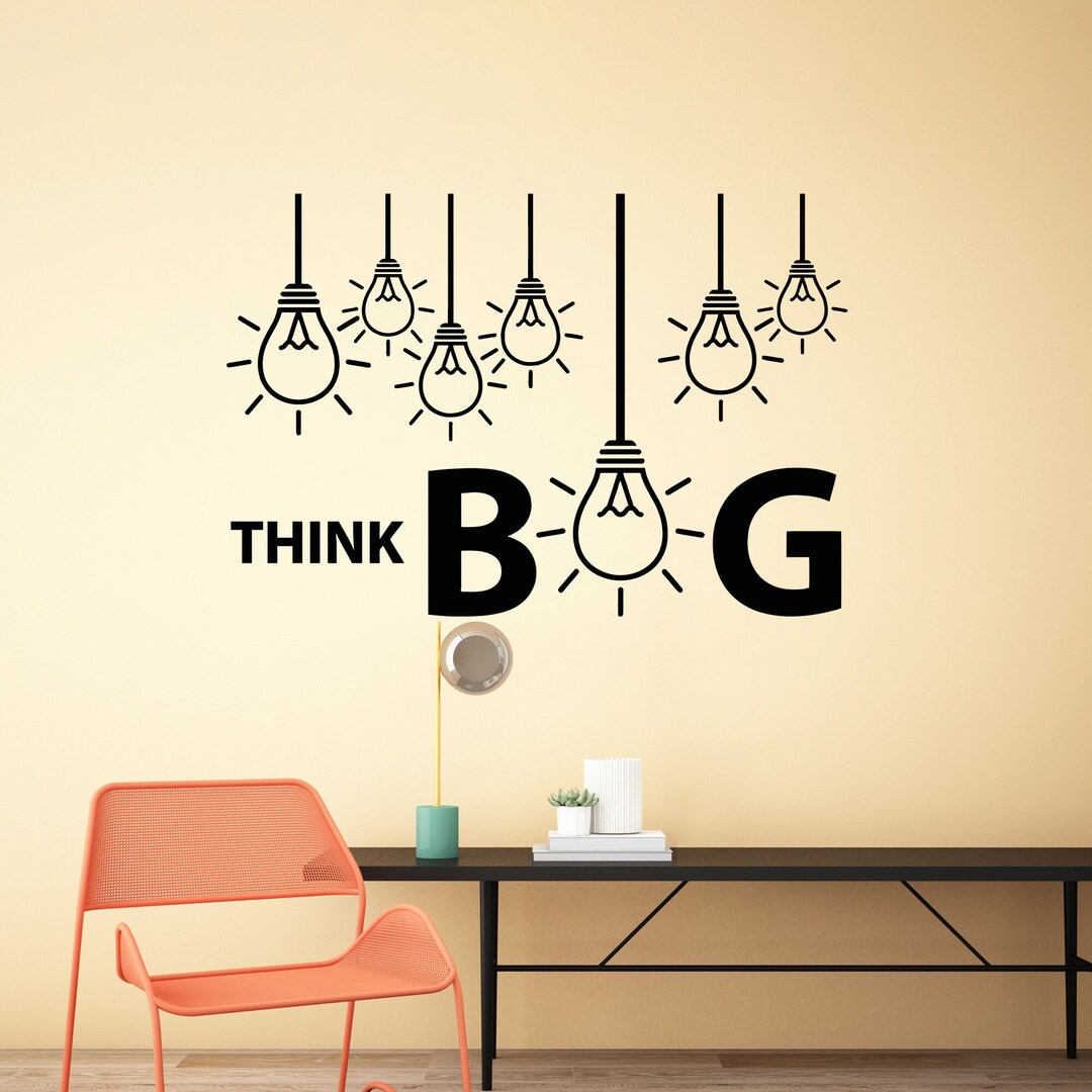 Think Big Vinyl Wall Decal Letter Idea Light Bulbs Lamp Office Room ...