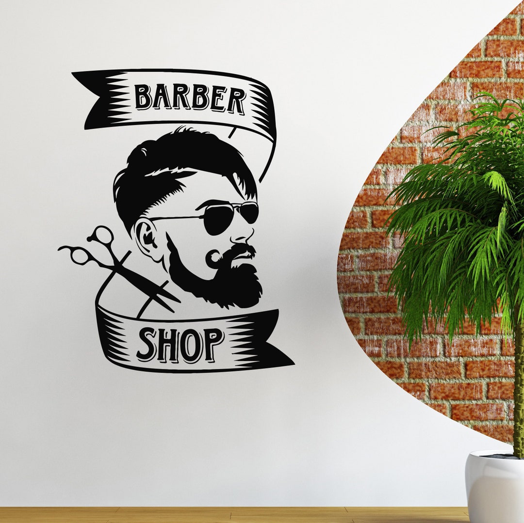 Barber Vinyl Wall Decal Hair Salon Shop Man's Style Scissors Stickers ...