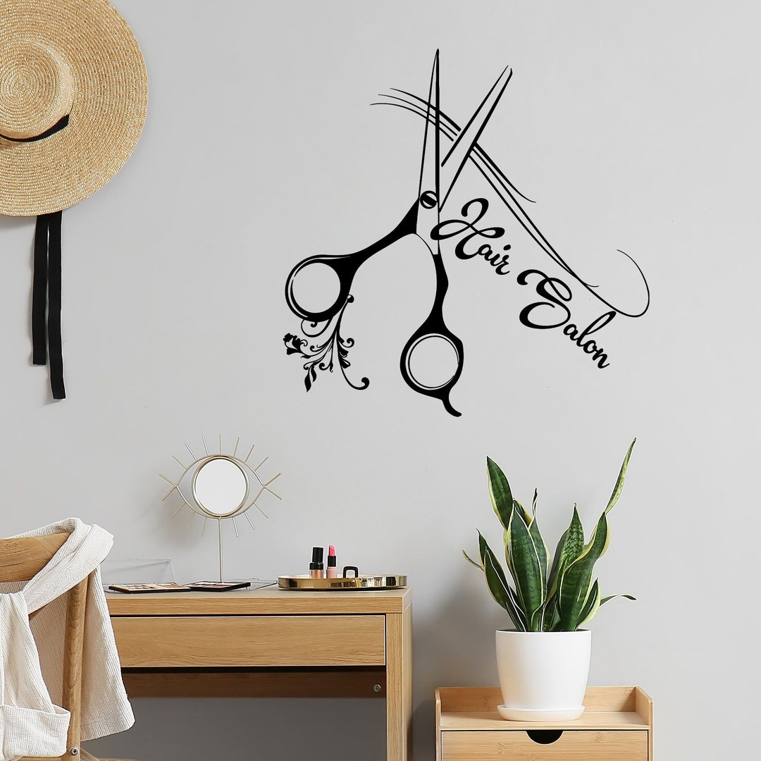 Hair Salon Logo Vinyl Wall Decal Scissors Haircut Hairdressing Studio ...
