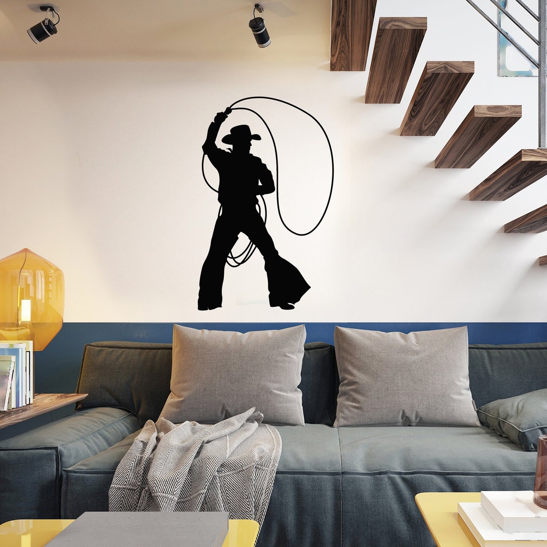 Wild West Cowboy Silhouette Wall Art Decal Western Rodeo Texas Style ...