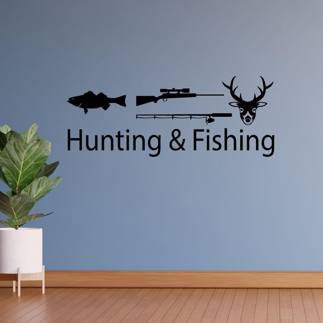 Hunt Vinyl Wall Decal Fishing and Tackle Rod Deer Rifle Stickers Mural ...