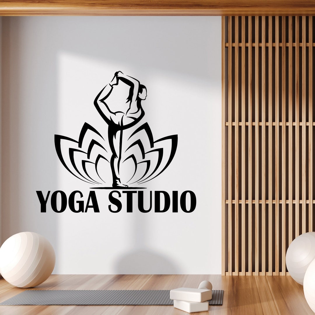 Yoga Studio Logo Wall Vinyl Decal Yoga Class Girl Pose Lotus Flower ...