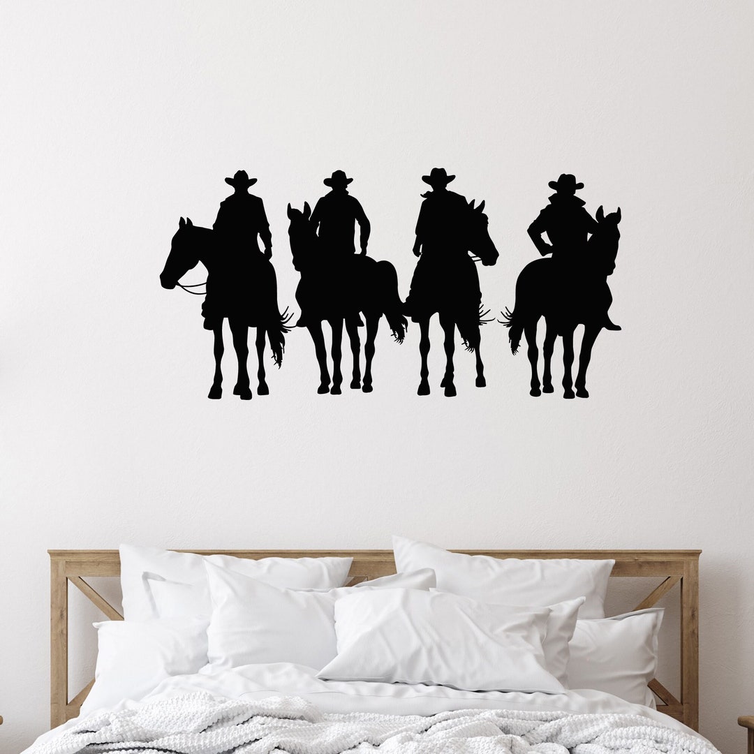 Cowboys Vinyl Wall Decal Western Ranch Wild West Riding Horse Stickers ...