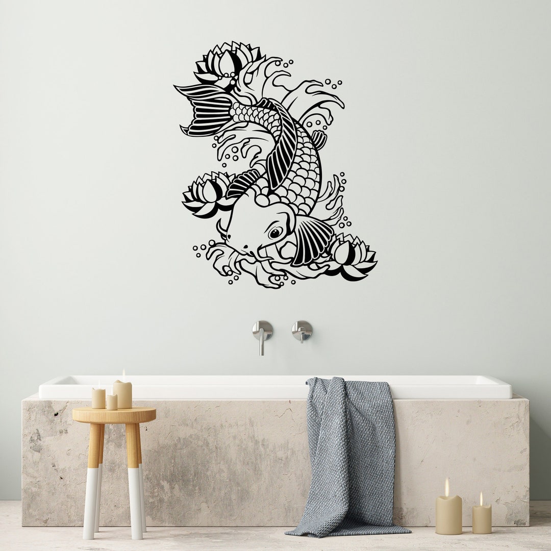 Koi Carp Wall Decal: Asian Fish, Water Lily Vinyl Mural (#1283da) - Etsy