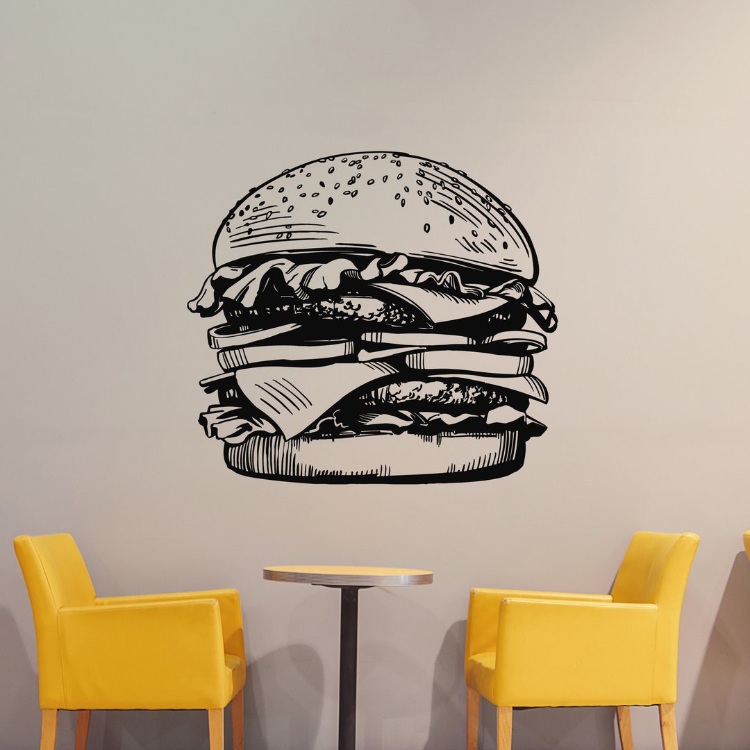 Fast Food Vinyl Wall Decal Cafe Restaurant Fresh Burger Stickers Mural ...