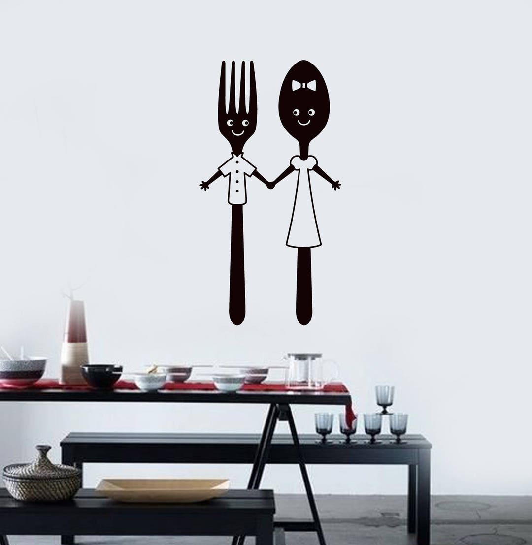Spoon and Fork Vinyl Wall Decal Funny Decor for Kitchen Dining Room ...