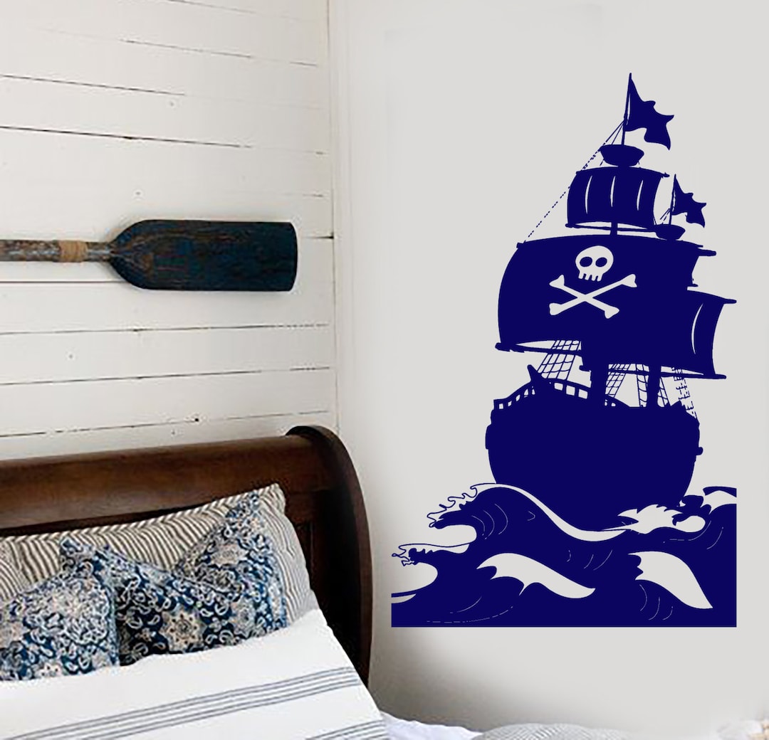 Wall Vinyl Decal Sea Pirate Sail Ship Boat Yacht Clipper Brigantine ...