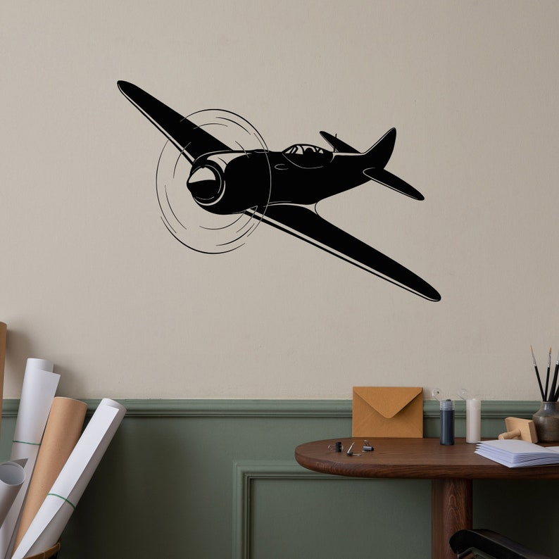 Retro Airplane Wall Vinyl Decal Pilot Airport Aerodrome Decor Fighter ...
