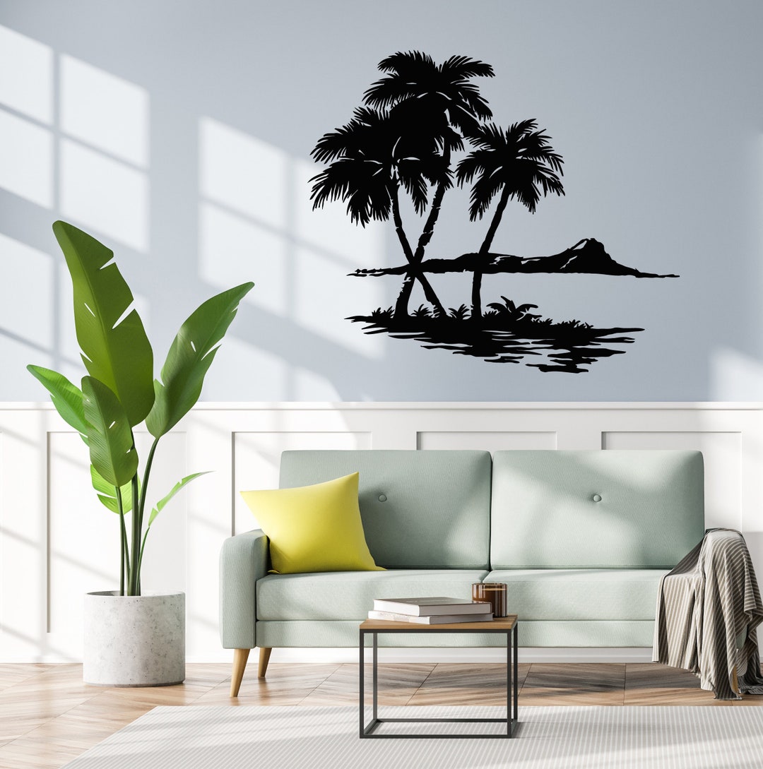 Beach Vinyl Wall Decal Palm Trees Style Sea Island Ocean Vacation ...