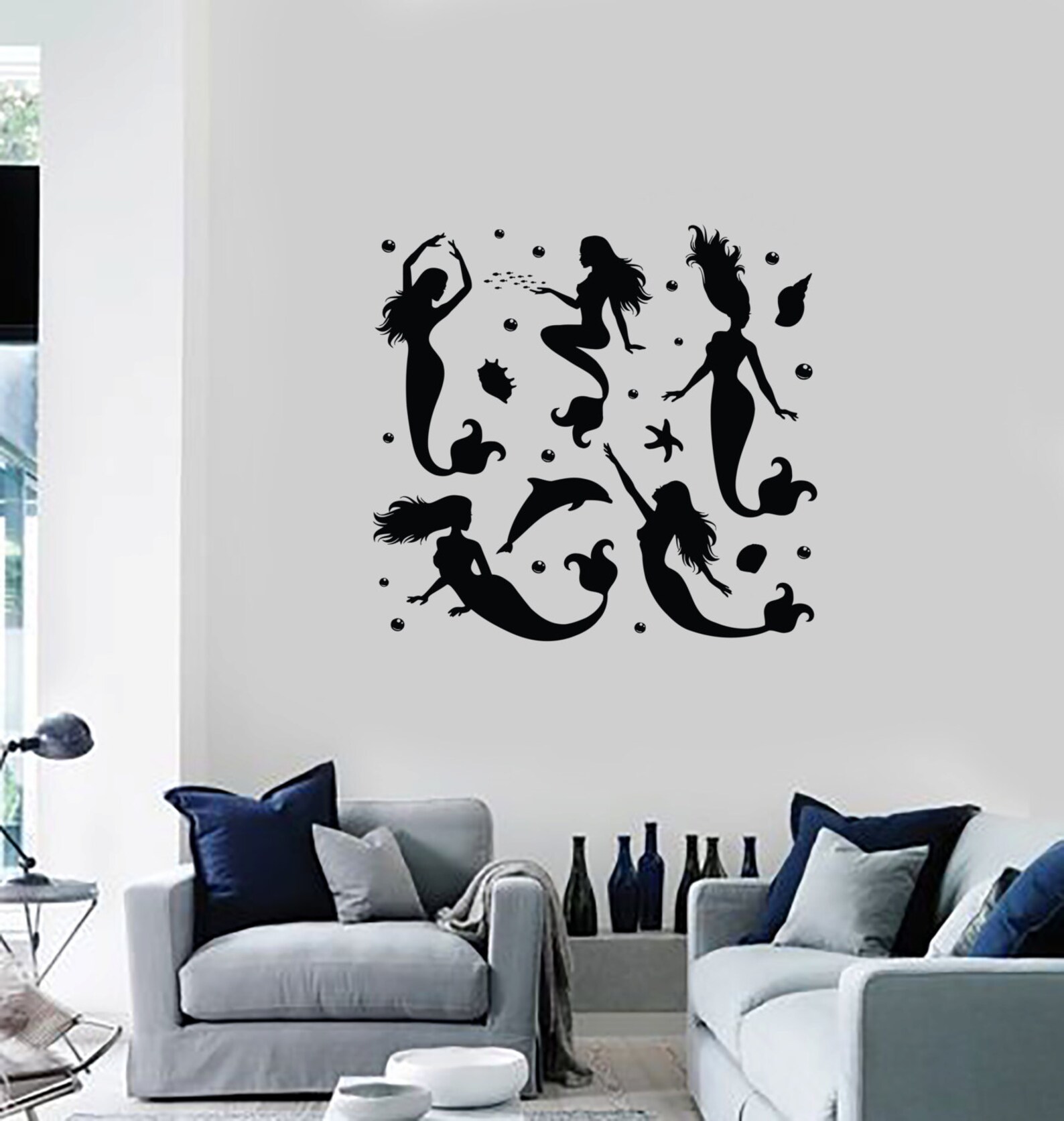 Wall Vinyl Decal Mermaids Beauty Aquatic Sea Shells Fish - Etsy