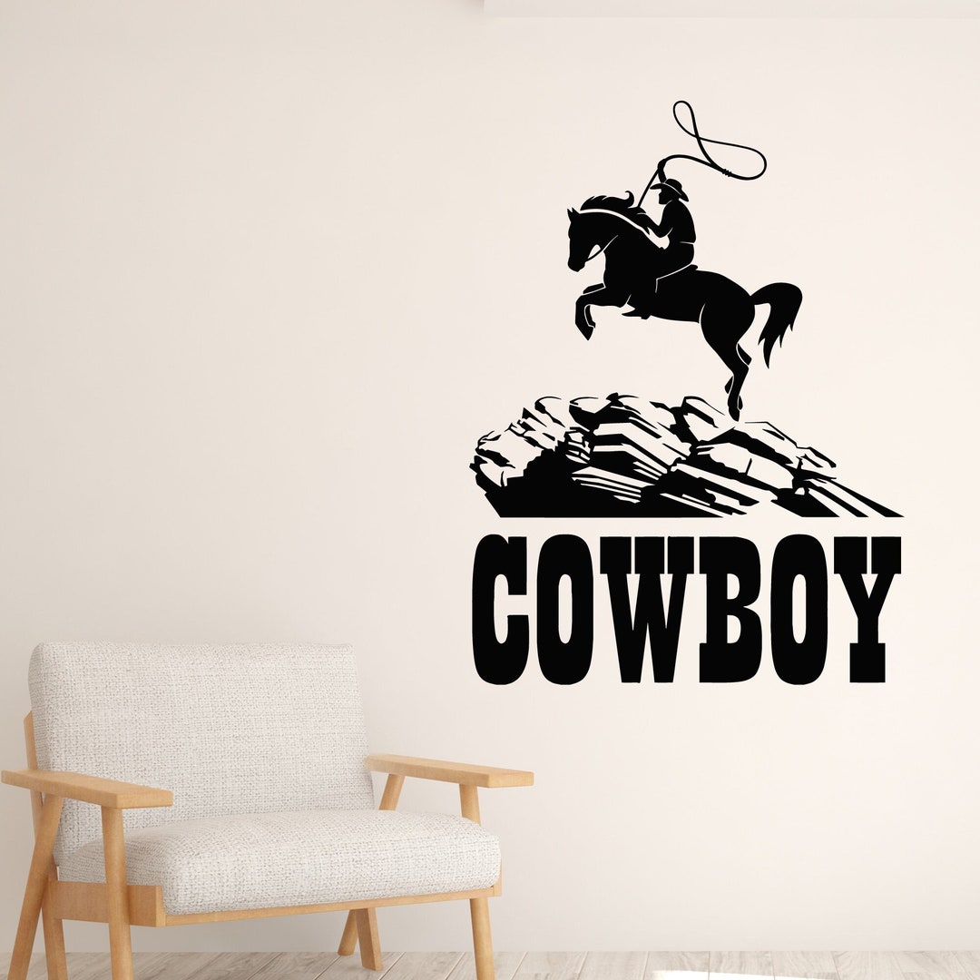 Cowboy Vinyl Wall Decal Western Texas Wild West Horse Riding Stickers ...