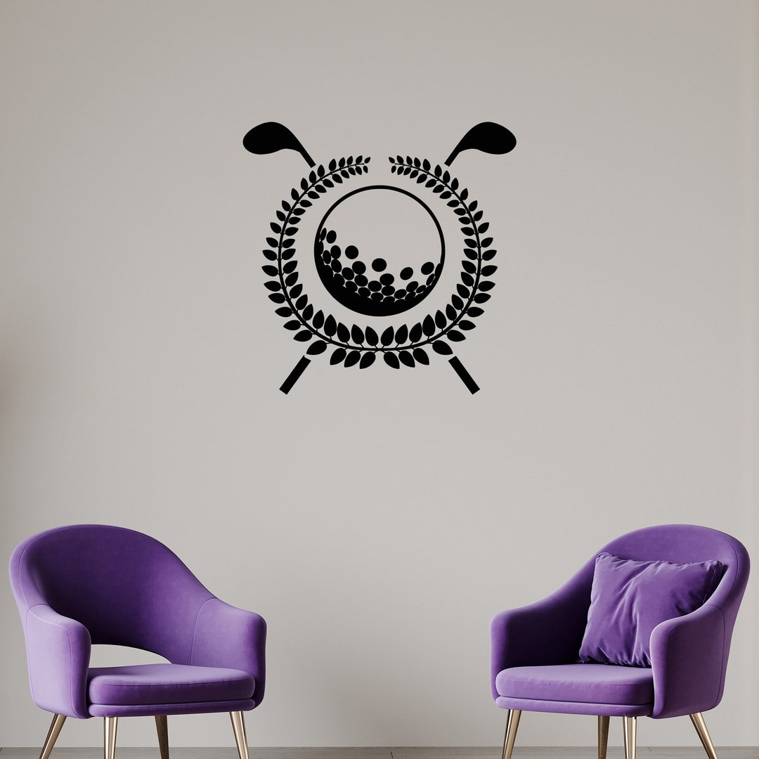 Golf Club Logo Wall Vinyl Decal Golf Clubs Ball Laurel Wreath Sports ...