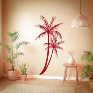 Palm Tree Sunset Wall Decal – Tropical Romantic Floral Vinyl Art for ...