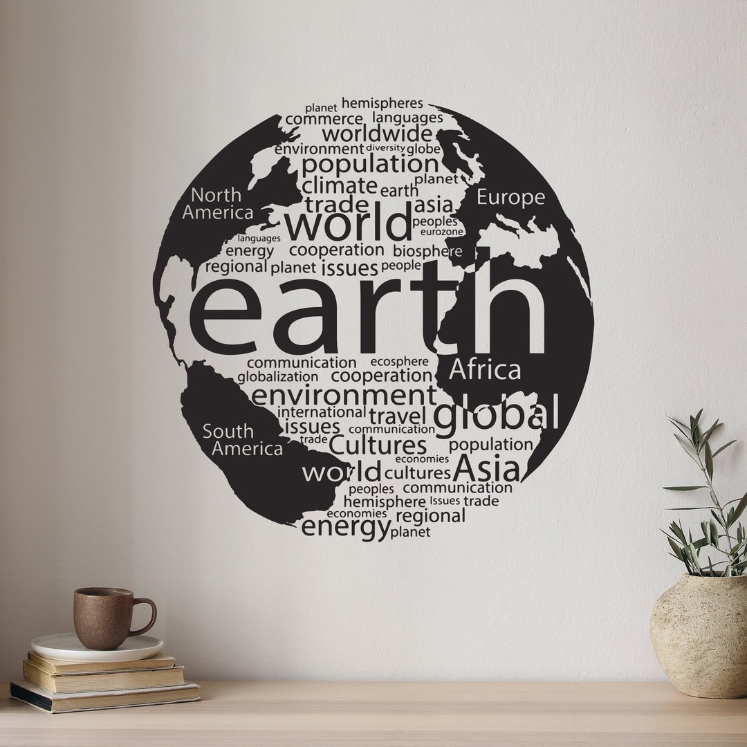 Earth Global Vinyl Wall Decal - Planet Eco Home Decor Environmental Art ...