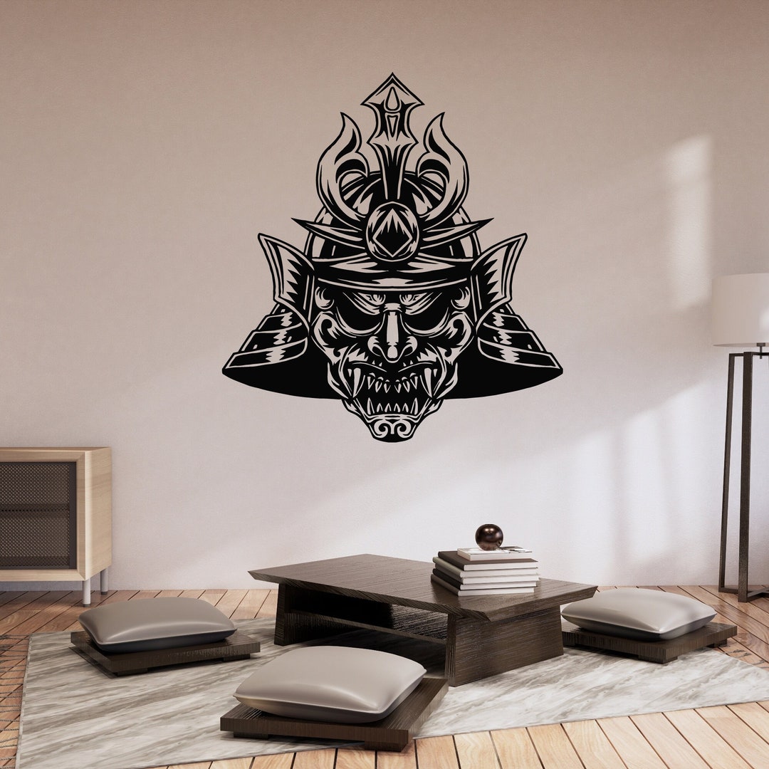 Samurai Mask Vinyl Wall Decal Asian Helmet Japanese Warrior Stickers ...