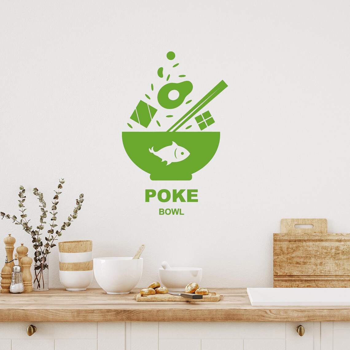 Poke Bowl Vinyl Wall Decal Hawaiian Food Cuisine Kitchen Decoration ...