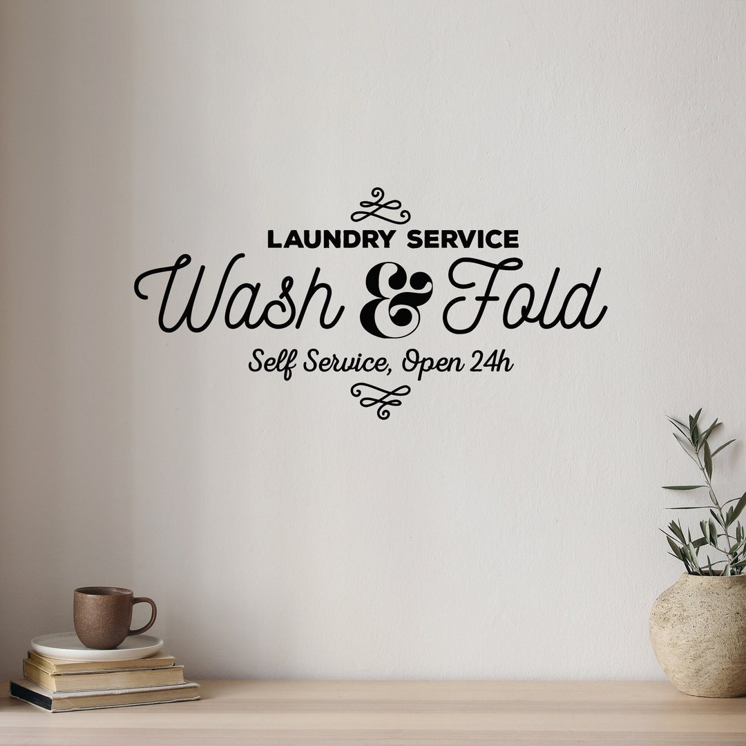 Wash Vinyl Wall Decal Laundry Room Self Service Clothes Fold Stickers ...
