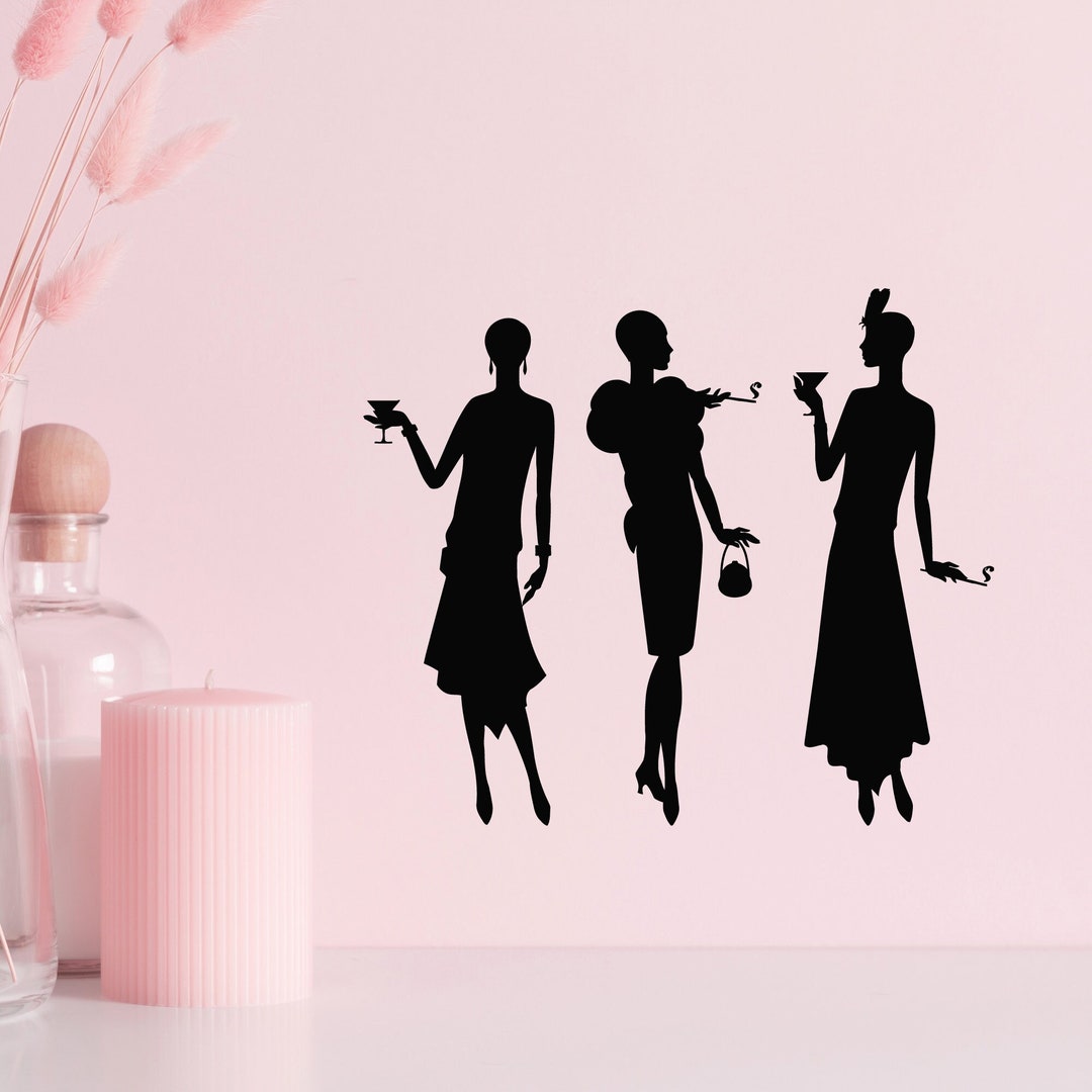 Retro Party Vinyl Wall Decal Art Deco Jazz Music Bar Cocktail Fashion ...