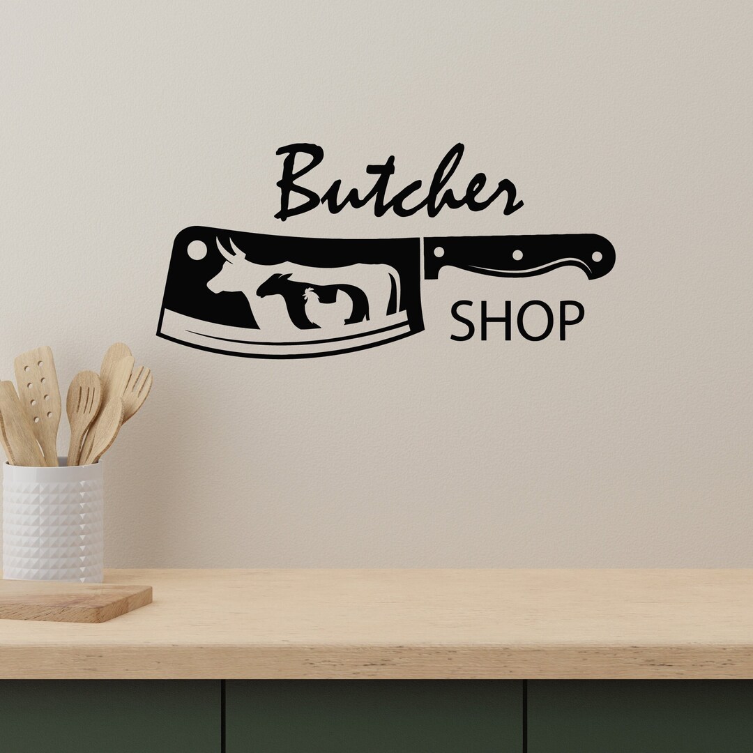 Butcher Shop Vinyl Wall Decal Knife Bull Chicken Sheep Beef Meat ...