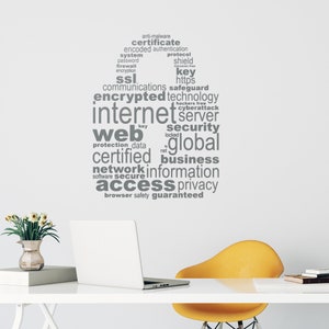 Cyber Security Theme Vinyl Wall Decal Lock Network Safety Cyber Defense ...