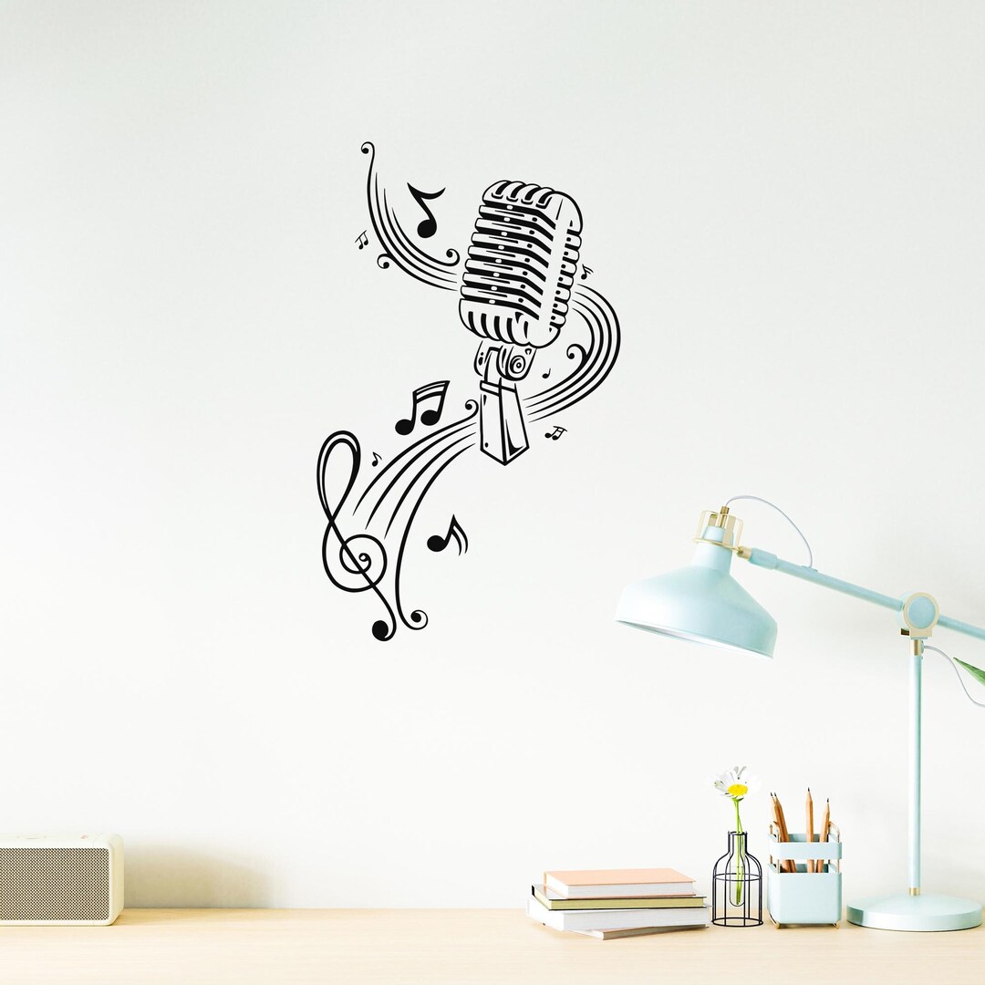 Microphone Vinyl Wall Decal MIC Music Studio Musical Notes Karaoke ...