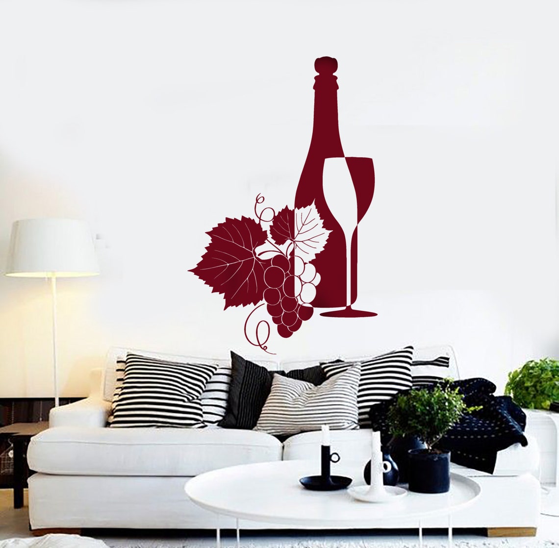 Wall Vinyl Decal Wine Bottle Wine Glass Winery Wine Grapes Wine Seller ...