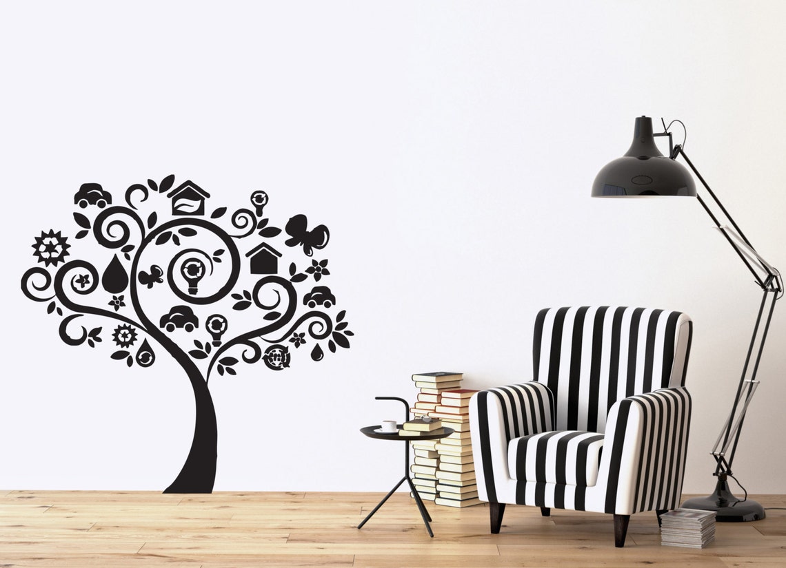 Wall Vinyl Decal Family Tree Bird House House Tree Branches - Etsy