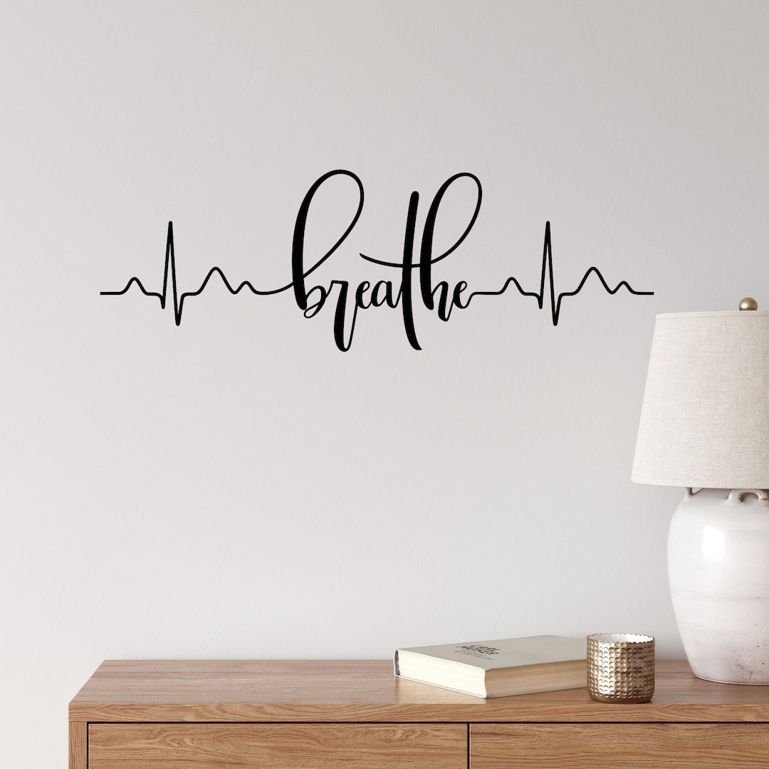 Breathe Word Vinyl Wall Decal Yoga Meditation Spa Salon Heartbeat Relax ...