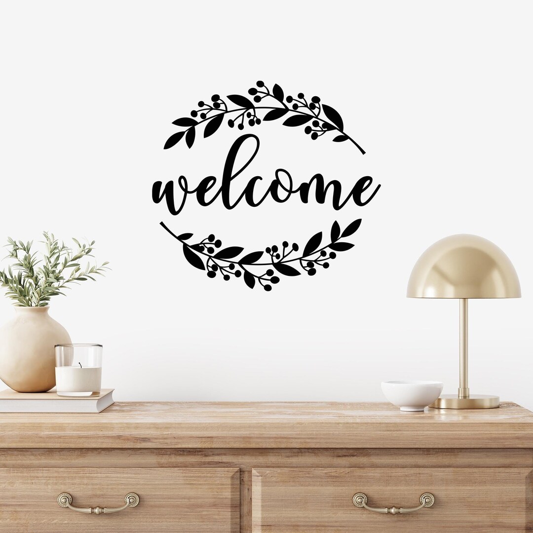 Welcome Sign Vinyl Wall Decal: Rustic Farmhouse Leaves Decor - Etsy