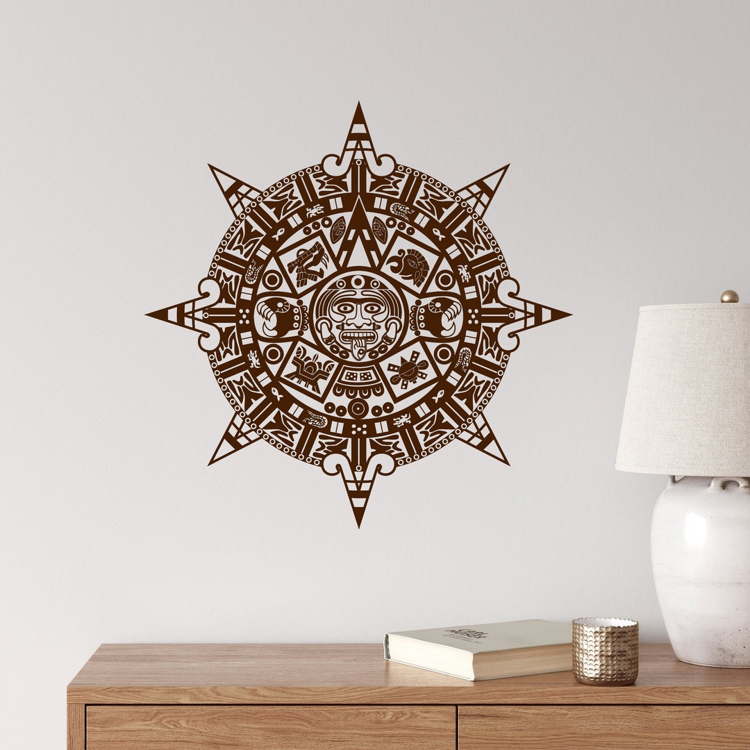Aztec Mexica Calendar Vinyl Wall Decal Sun Stone Ancient World Stickers ...