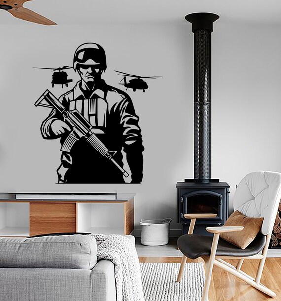 Wall Vinyl Army Soldier Helicopter Rifle Guaranteed Quality | Etsy