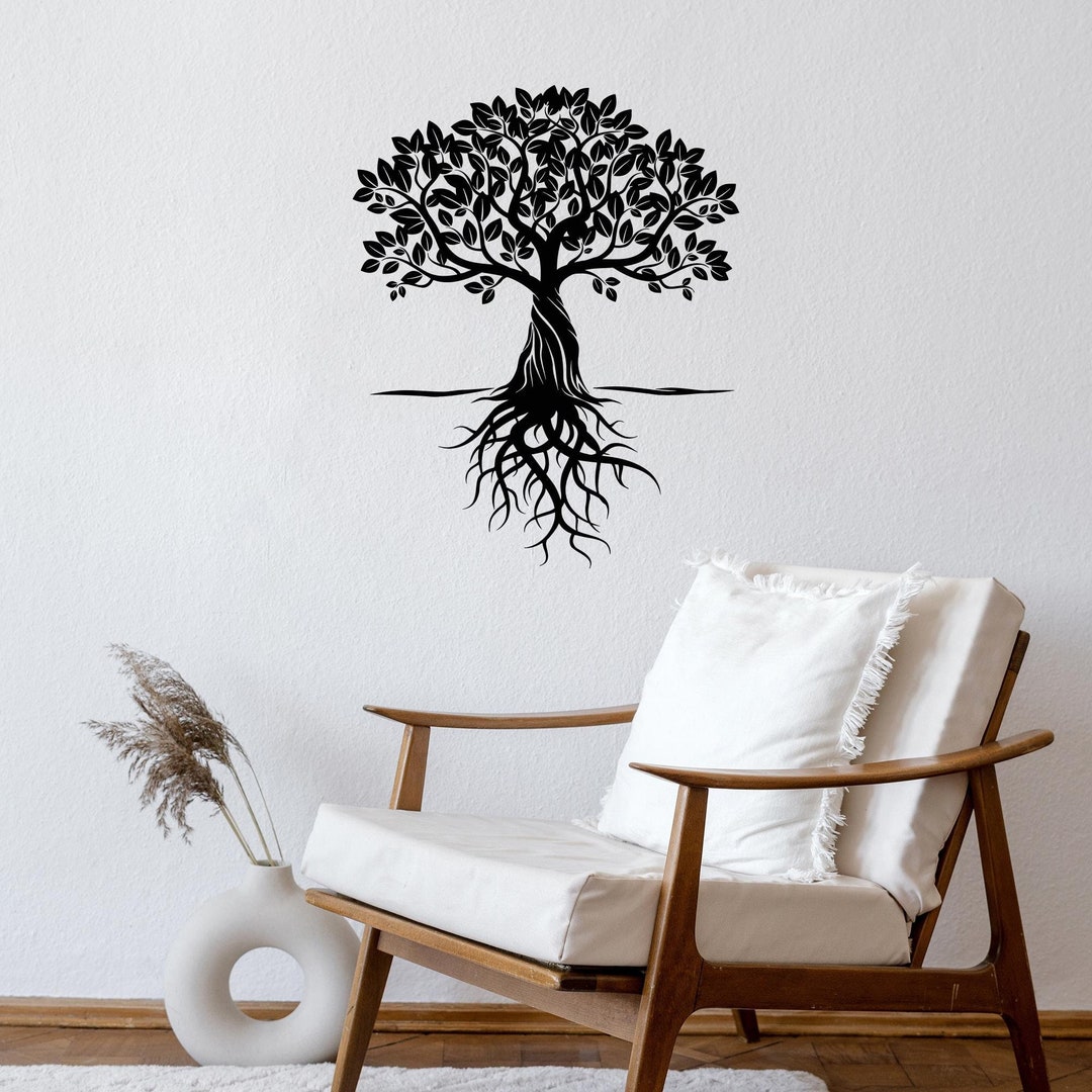 Tree Vinyl Wall Decal Nature Roots Leaves Branches Living Room Nature ...