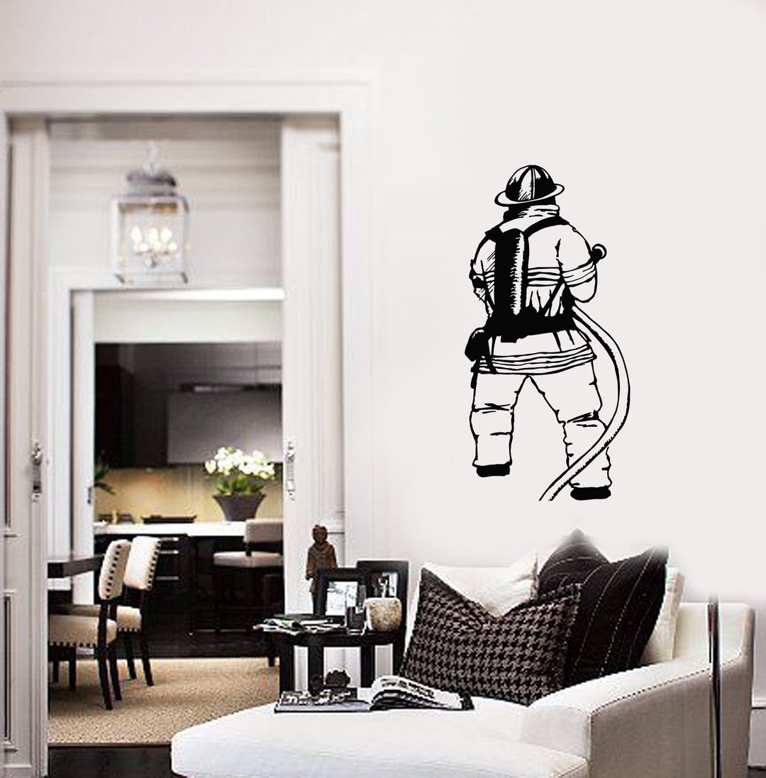 Firefighter Vinyl Wall Decal Fire Dept Fireman Interior Decoration ...