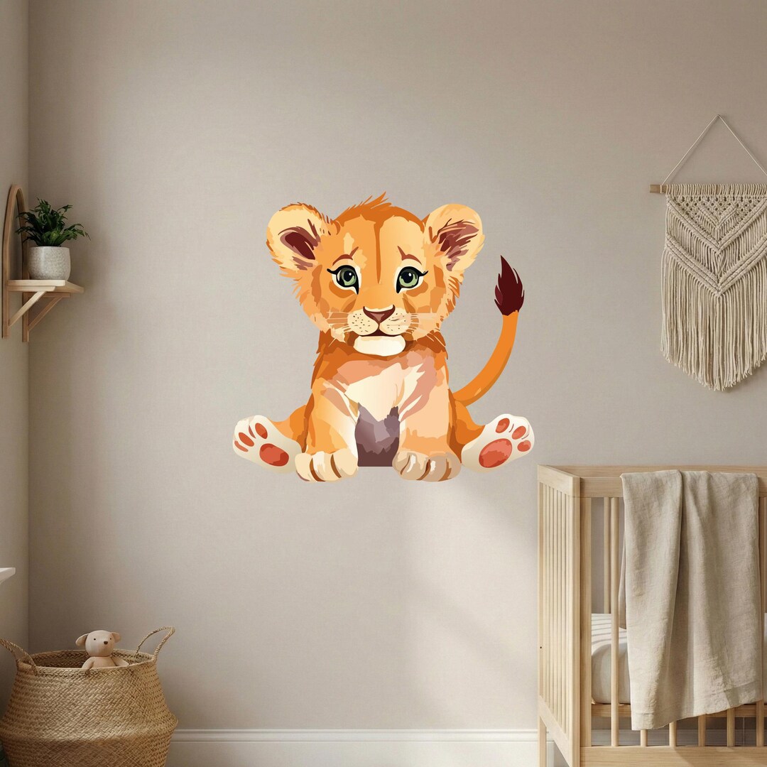 Lion Cub Vinyl Wall Decal, Cute Safari Animal Wall Art, Nursery Decor ...
