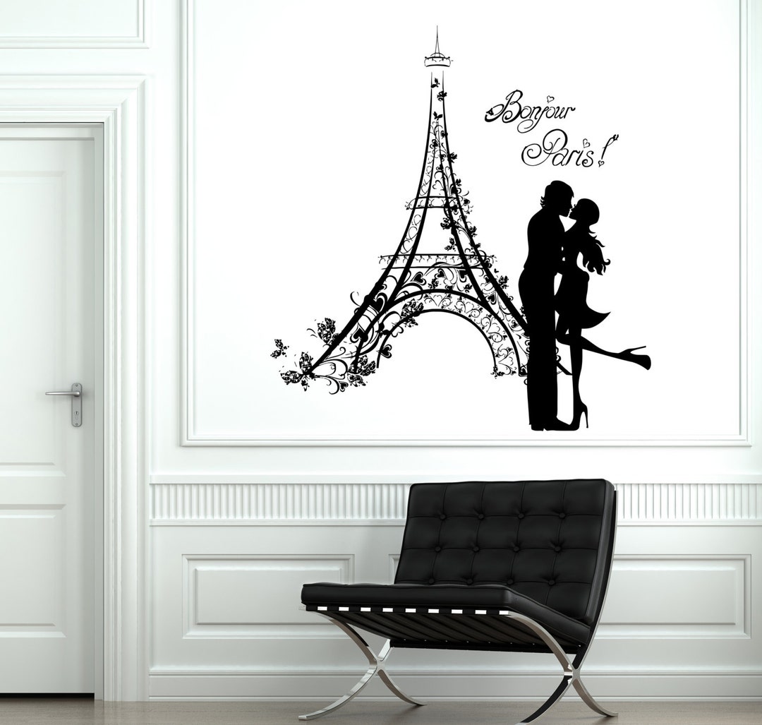 Wall Decal Paris France Kissing Couple Eiffel Tower Vinyl Decal Sticker ...