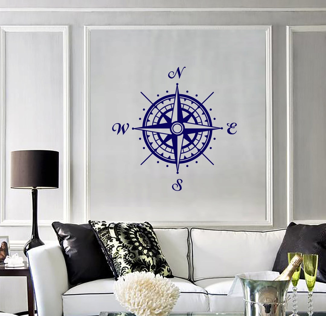 Wall Vinyl Decal Compass Nautical Marine Science Traveling Cool ...