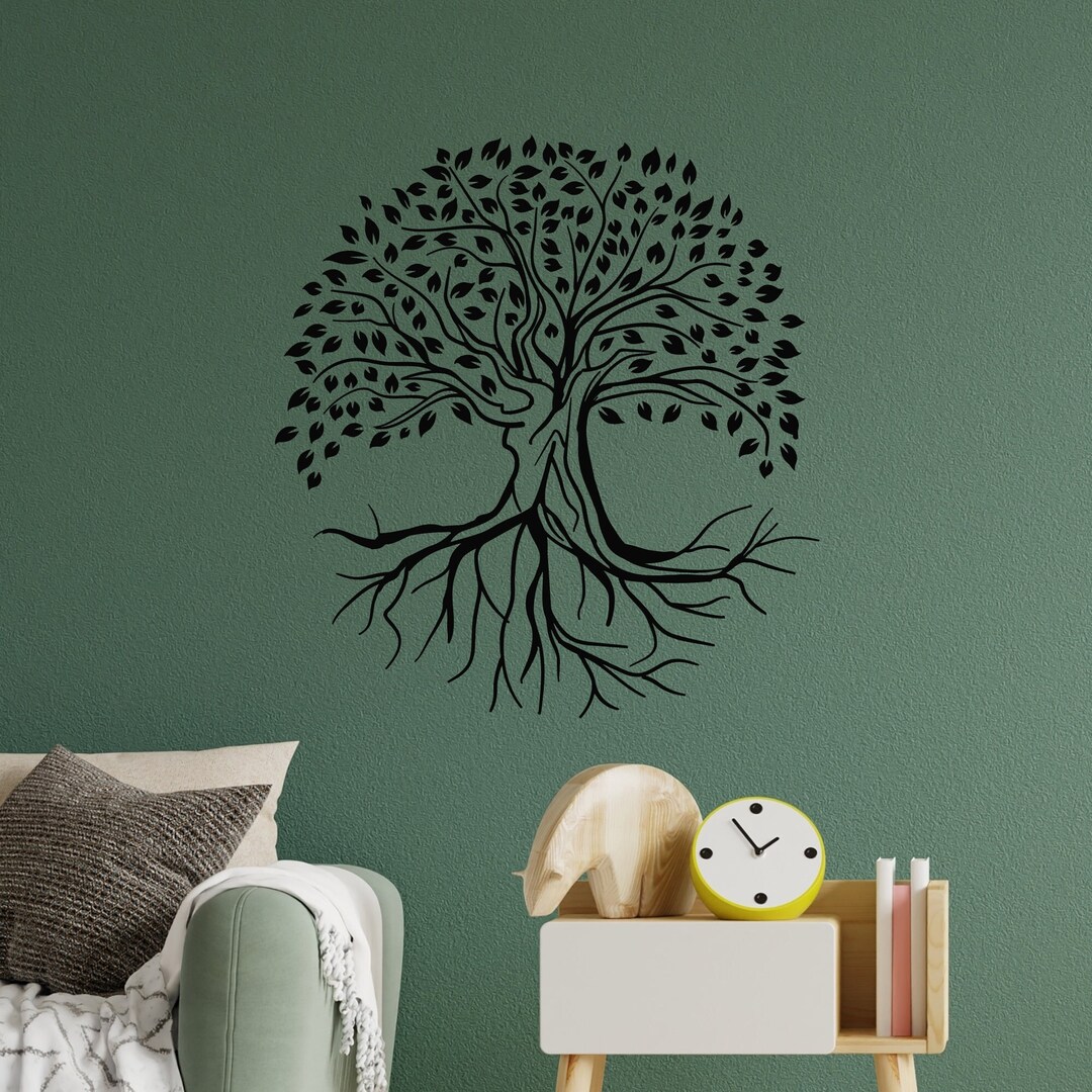 Nature Vinyl Wall Decal Abstract Tree Roots Leaves Forest Living Room ...
