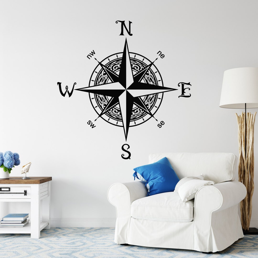 Compass Vinyl Wall Decal Ocean Sea Marine Theme Room Adventure Stickers ...