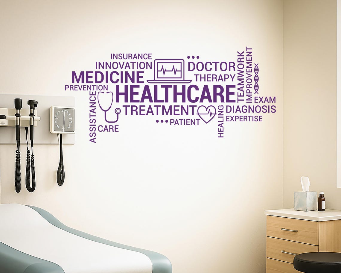 Healthcare Vinyl Wall Decal Health Wellness Words Cloud Clinic Hospital ...