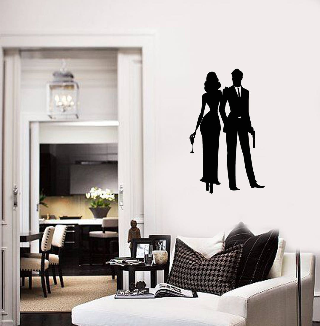 Secret Agent Couple Vinyl Wall Decal Silhouette Spy Room Decor Stickers ...