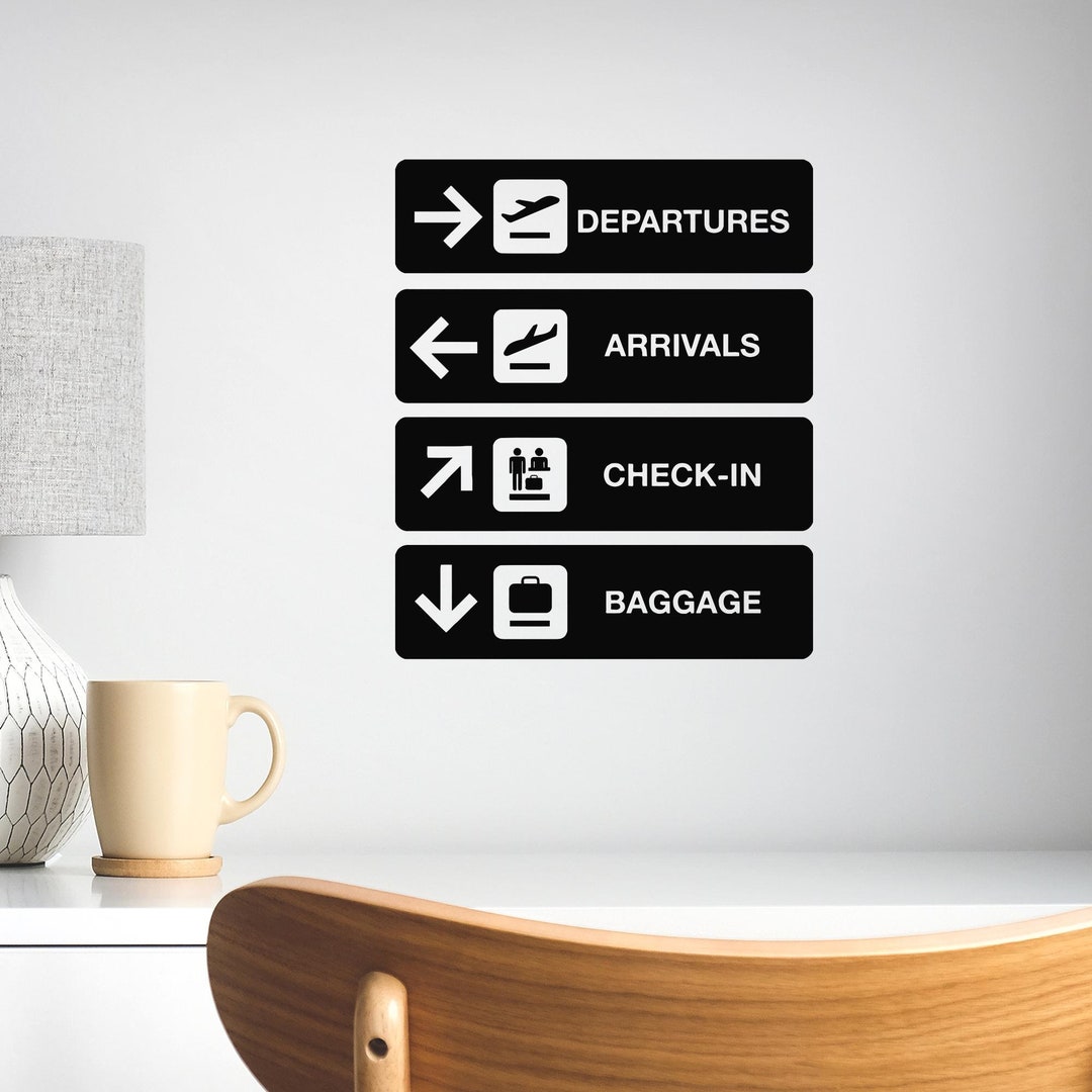 Airport Sign Vinyl Wall Decal Aviation Theme Arrivals Departures Words ...
